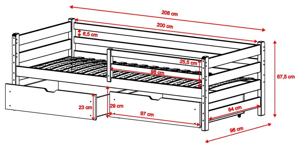 Legno Dětská postel LEON bílá Rozměr (cm): 90x200