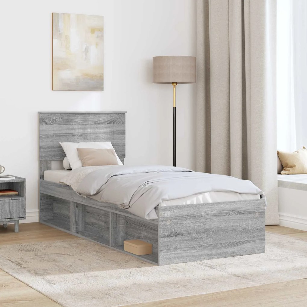 Rám postele s čelo Šedá Sonoma 75 x 190 cm Masivní borové dřevo 3410668