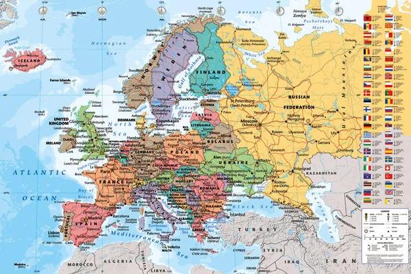 Plakát, Obraz - Mapa Evropy - politická, (91,5 x 61 cm)