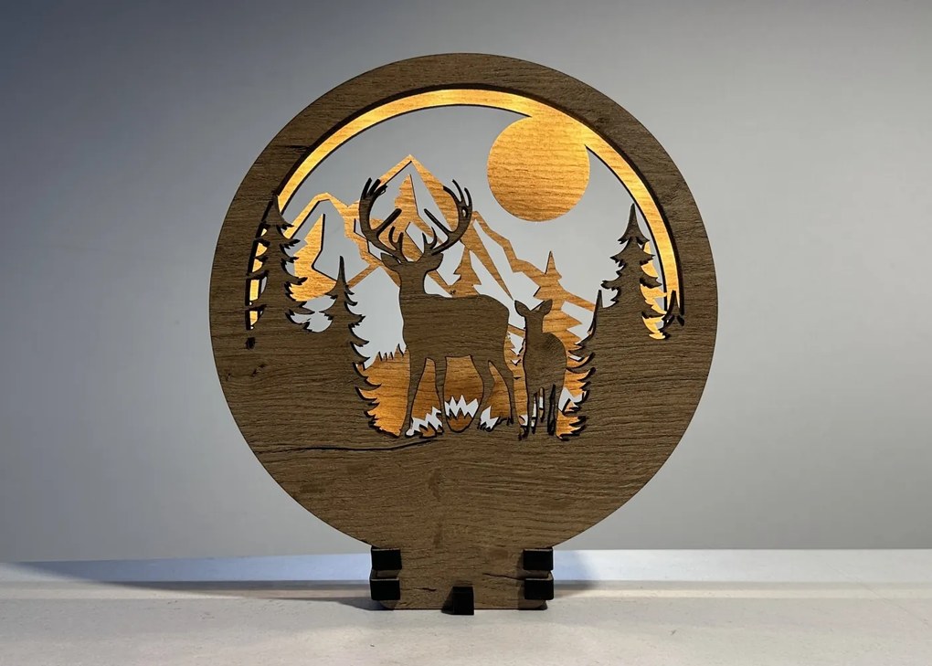 Li-Go "Jelen a laň" lampa 20x22cm provedení povrchu: ořech