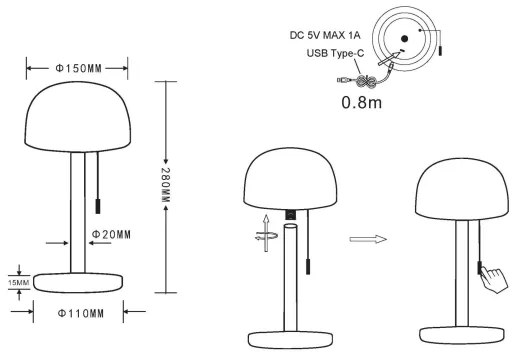 Globo 21016W - LED stolní lampa NORMAN LED/1,5W/3,7V 3000/4200/6000K bílá