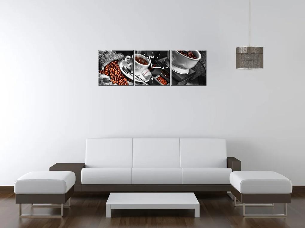 Gario Obraz s hodinami Káva arabica - 3 dílný Rozměry: 80 x 40 cm