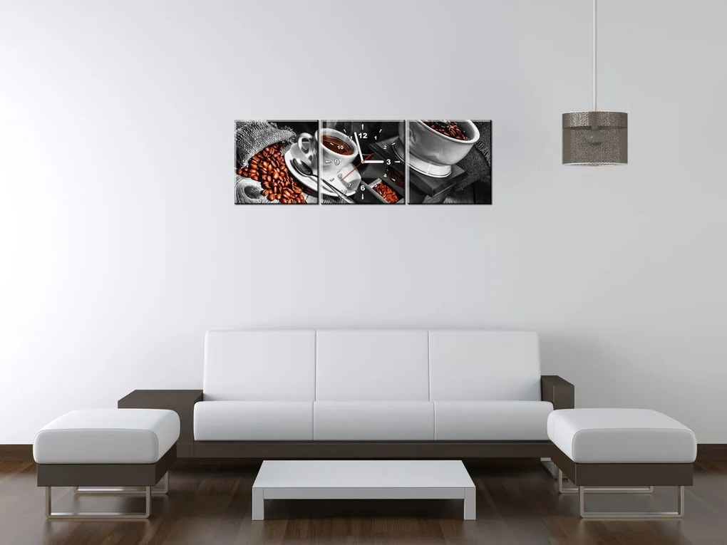 Gario Obraz s hodinami Káva arabica - 3 dílný Rozměry: 90 x 70 cm