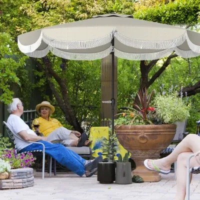 Outsunny slunečník zahradní naklápěcí 2,7x2,7 m s klikou, kulatý venkovní slunečník s 8 žebry, kov a polyester, pro dvůr/balkon, UV 30+, světle šedý