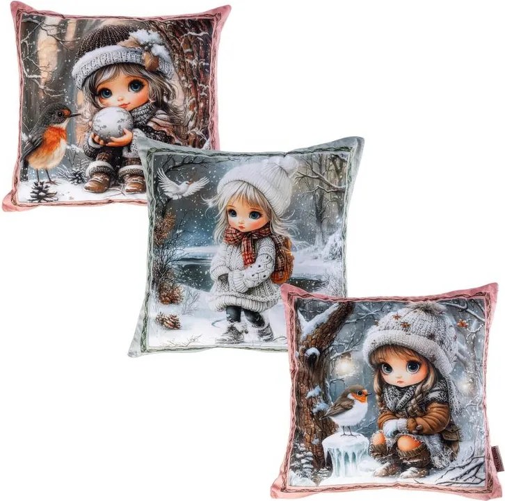 Sada 3 ks povlaků na polštářky WINTER GIRLS 45 x 45 cm