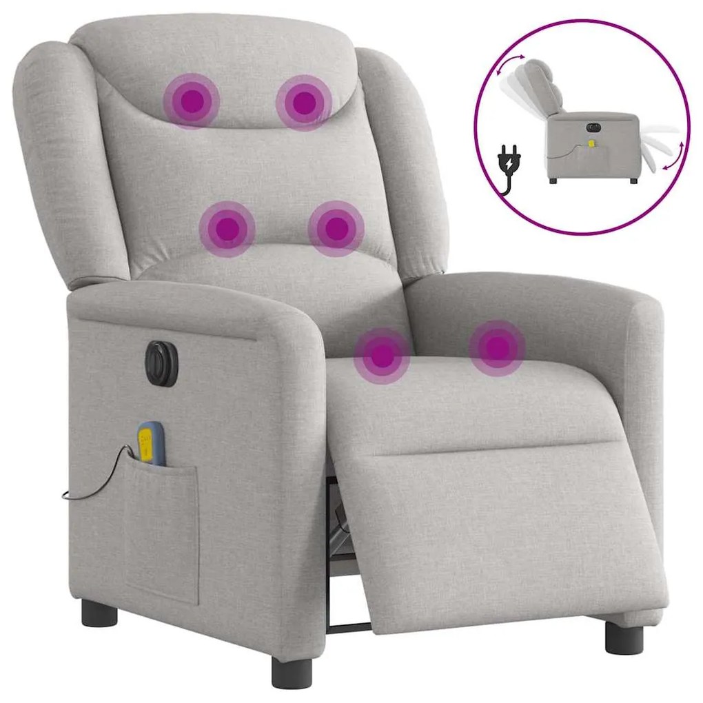 Elektrické masážní polohovací křeslo obláčkově šedé textil 3303193