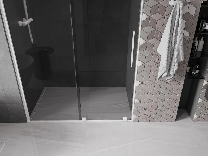 Mexen Velar, posuvné sprchové dveře do otvoru 130 cm, 8mm šedé sklo, bílá matná, 871-130-000-41-20