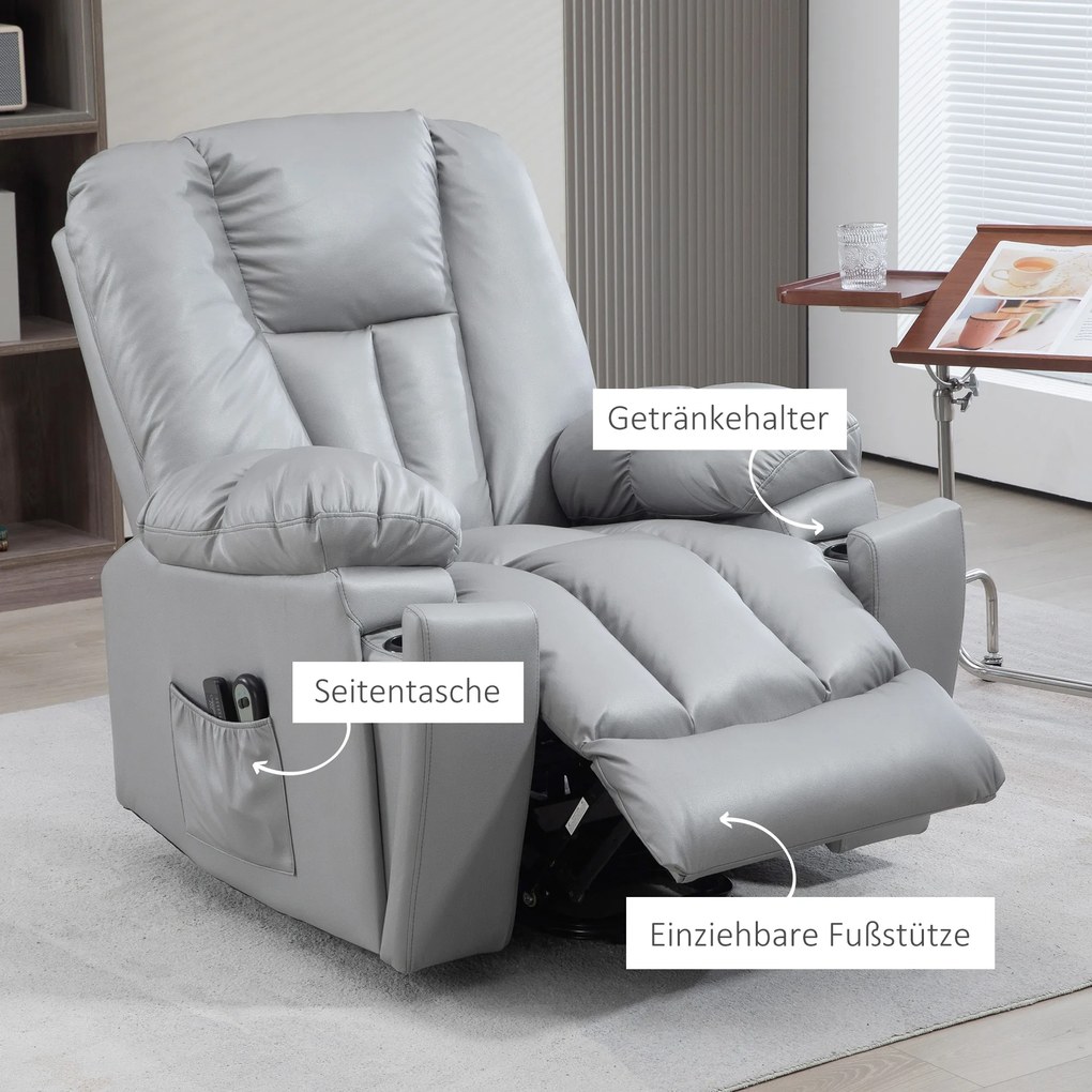 Elektrické TV křeslo HOMCOM, s 8 masážními body, s možností náklonu 135°, s pružinovým jádrem, dálkové ovládání, 94 cm x 96 cm x 106 cm, tmavě šedé| …
