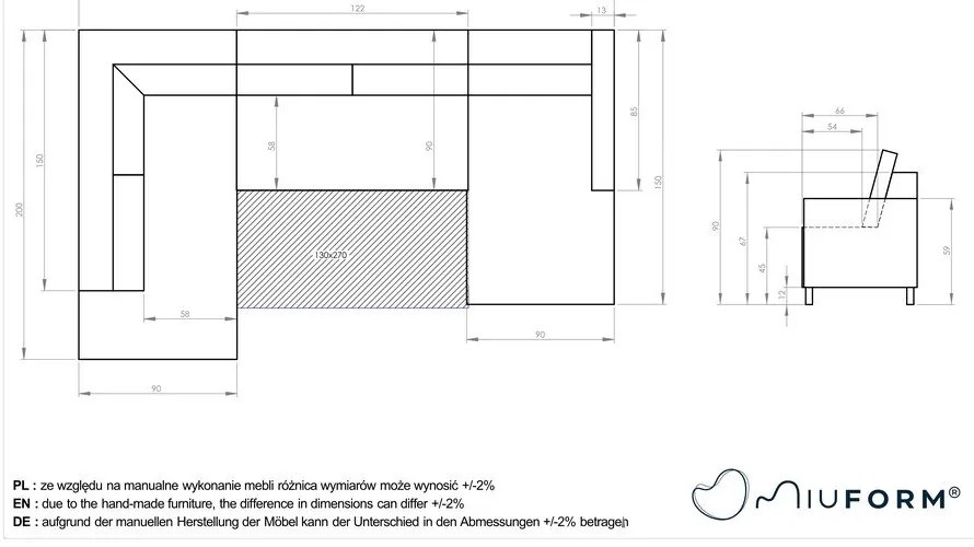 Tyrkysová rozkládací pohovka do "U" Miuform Charming Charlie, pravý roh