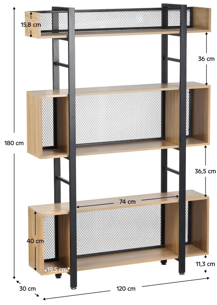 Kondela 3-policový regál, dub/černá, KILIS NEW TYP 3
