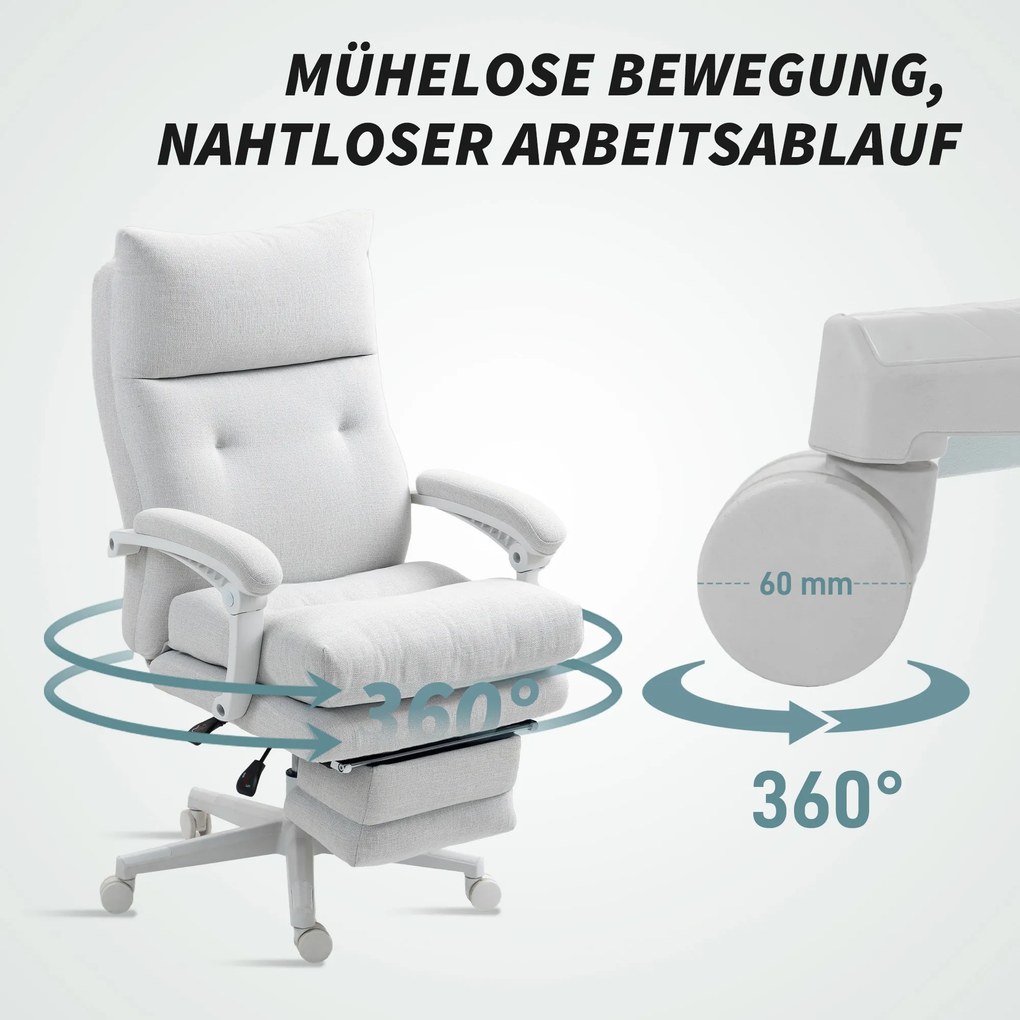 HOMCOM Ergonomická kancelářská židle s bederní oporou, vysokým opěrákem, podnožkou, výškově nastavitelná otočná židle s vzhledem lnu, polstrovaná poč…