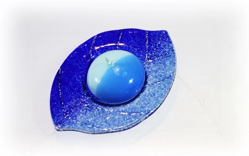 BDK-GLASS Skleněný svícínek LÍSTEK - modro-modrý Rozměr: 12x17cm