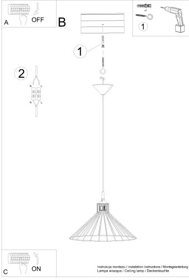 Sollux SL.1186 - Lustr na lanku EDA 1xE27/15W/230V černá