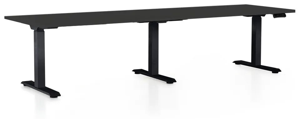 Výškově nastavitelný stůl OfficeTech Long, 260 x 80 cm, černá podnož, černá