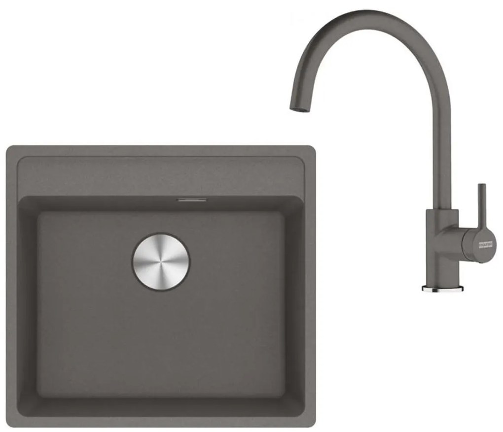 Franke - Kuchyňský set G274ŠK, fragranitový dřez MRG 610-52 RTL a baterie FC 6018.084, šedý kámen 114.0700.790