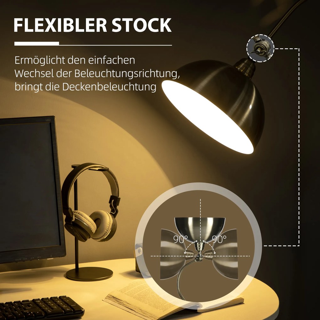 HOMCOM Stojací lampa retro oblouková lampa s nastavitelným stínidlem E27 mosazný vzhled pro obývací pokoj a ložnici | Aosom.de
