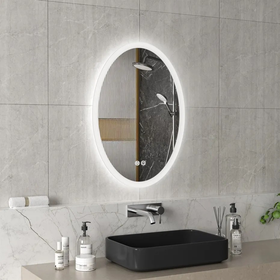 Erga Paola, oválné LED zrcadlo 50x70cm, 1725 lm, 3 barvy světla, přední a zadní osvětlení, ERG-V01-302-5070-00