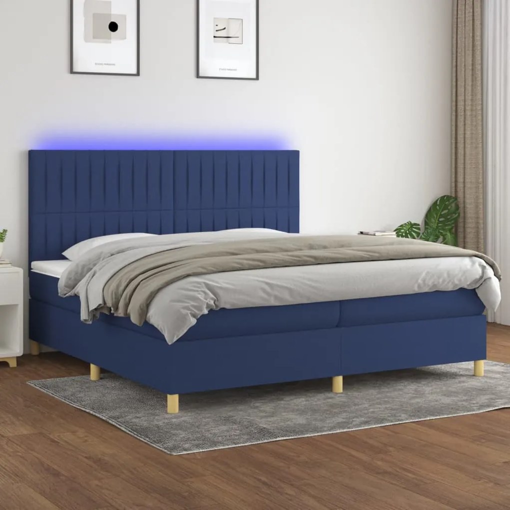 Box spring postel s matrací a LED modrá 200x200 cm textil,  3135627