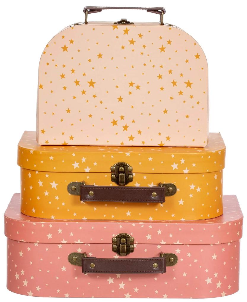 sass & belle Dětský kufřík Little Stars S, růžová barva, oranžová barva, papír