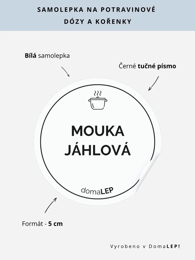MOUKA JÁHLOVÁ - omyvatelná samolepka na dózu, výběr rozměrů Ø 5 cm / 5 x 5 cm / 6 x 8 cm | DomaLEP