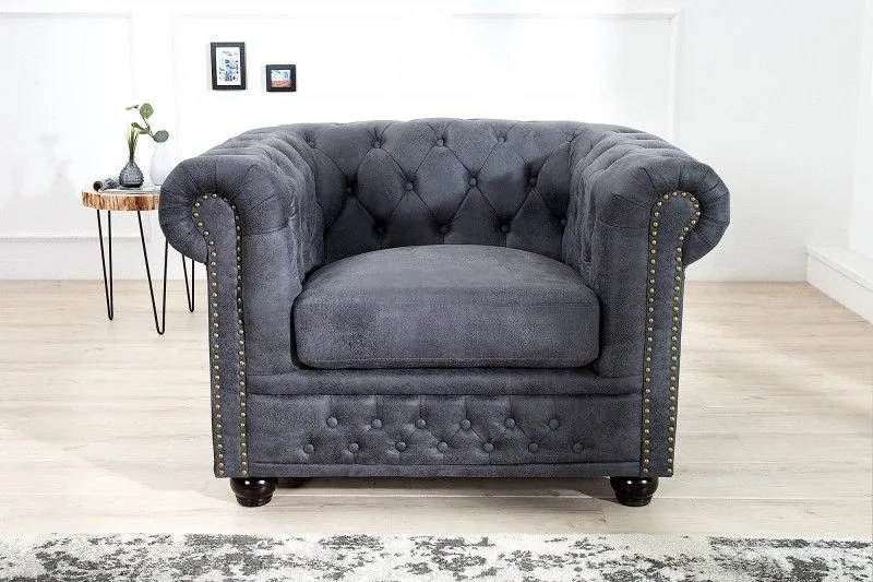 Deflee křeslo CHESTERFIELD ANTIQUE GREY KRS37389100% polyester - mikrovlákno  105 cm x 70 cm x 85 cm