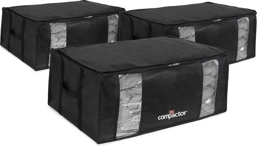 Černé vakuové plastové úložné boxy v sadě 3 ks 65x45x27 cm Black Edition – Compactor