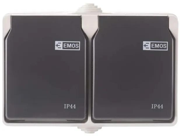 Zásuvka nástěnná dvojitá, šedo-černá, IP44 70958