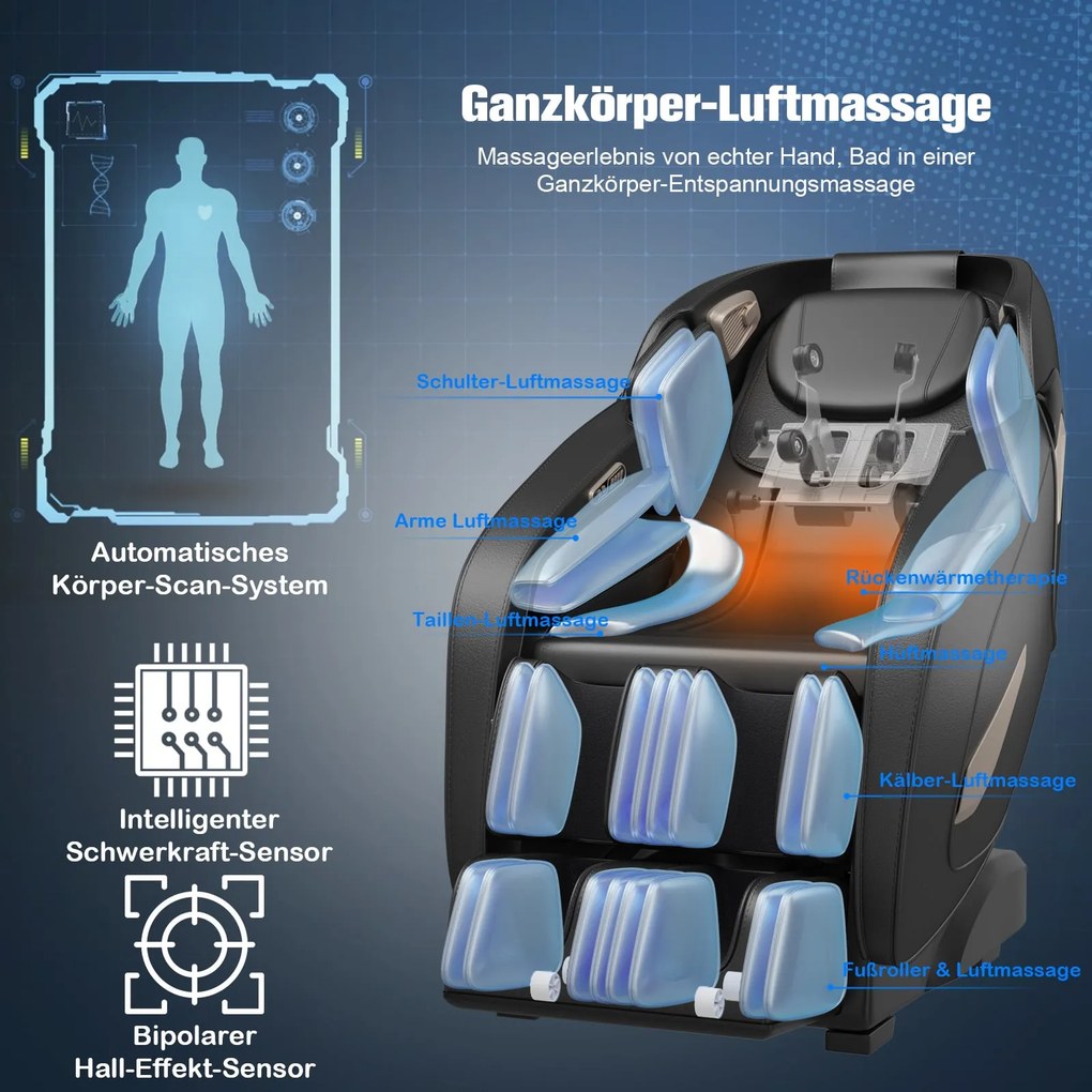 Costway Elektrické masážní křeslo nastavitelné shiatsu křeslo černé