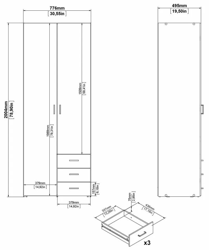 Tvilum Skříň Sid 2d3s bílá