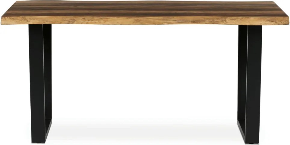 Stůl jídelní, MDF deska, kovová nohy ve tvaru U, dekor staré dřevo, černý matný lak (160 x 90) cm