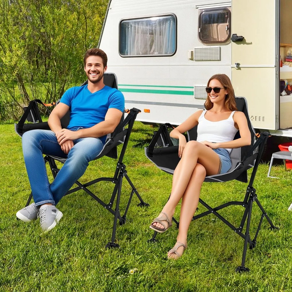 Costway Skládací kempingová židle s nastavitelným opěradlem a držákem nápojů