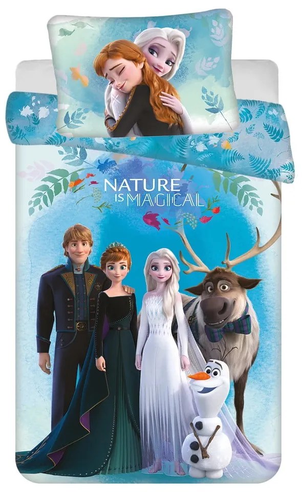 Modré bavlněné dětské povlečení do postýlky 100x135 cm Frozen 
