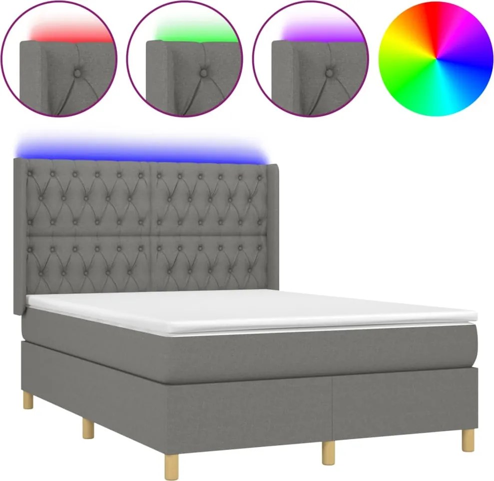 Box spring postel s matrací a LED tmavě šedá 140x190 cm textil 3139110