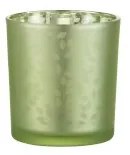 Skleněný  svícen se zelenými listy na čajovou svíčku- 7,3*7,3*8 cm