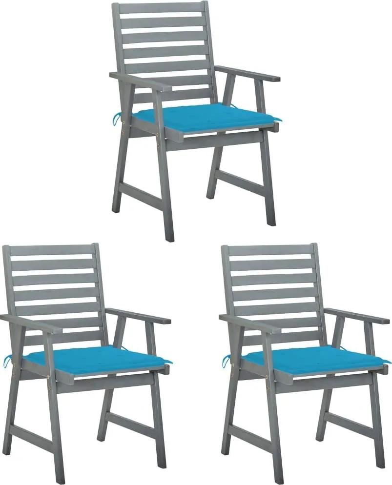 vidaXL Zahradní jídelní židle s poduškami 3 ks masivní akáciové dřevo [3064440] Barva: Modrá