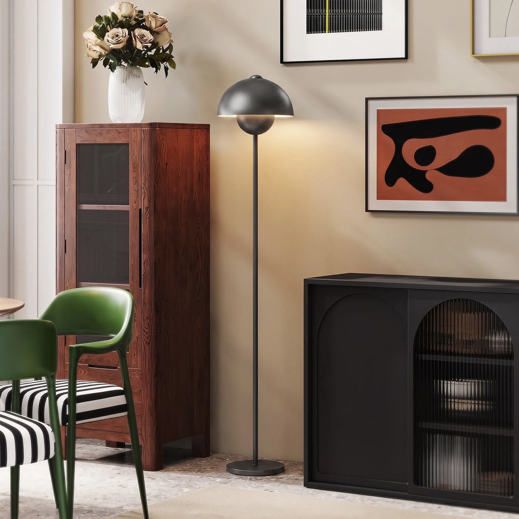 HOMCOM Stolní lampa, kulaté stínidlo, nožní spínač, dlouhý kabel, elegantní vzhled, kov, šedá