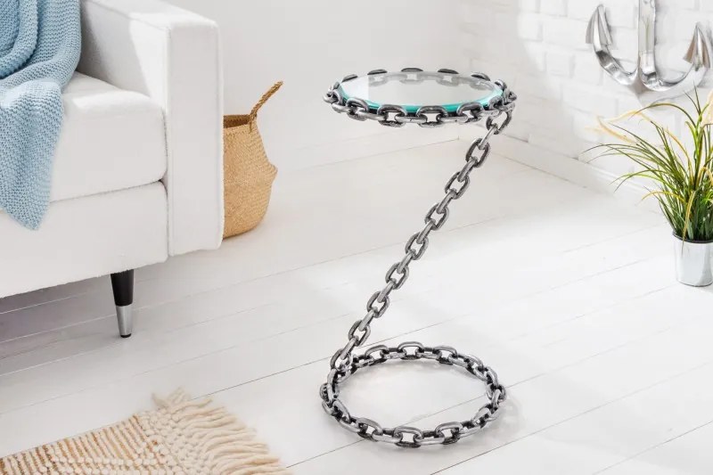 Noble Home Skleněný kovový odkládací stolek Chain