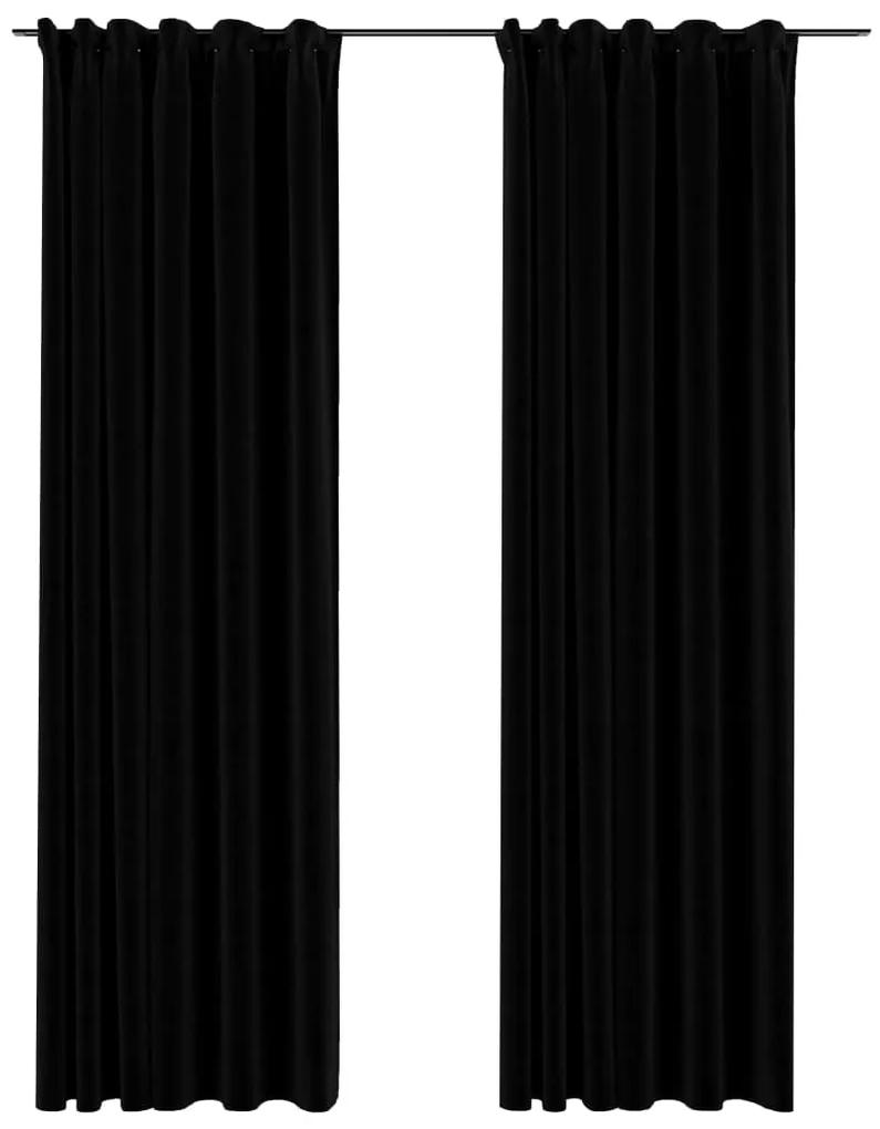 Zatemňovací závěsy s háčky vzhled lnu 2 ks černé 140 x 245 cm