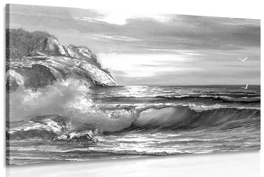 Obraz ráno na moři v černobílém provedení Varianta: 120x80