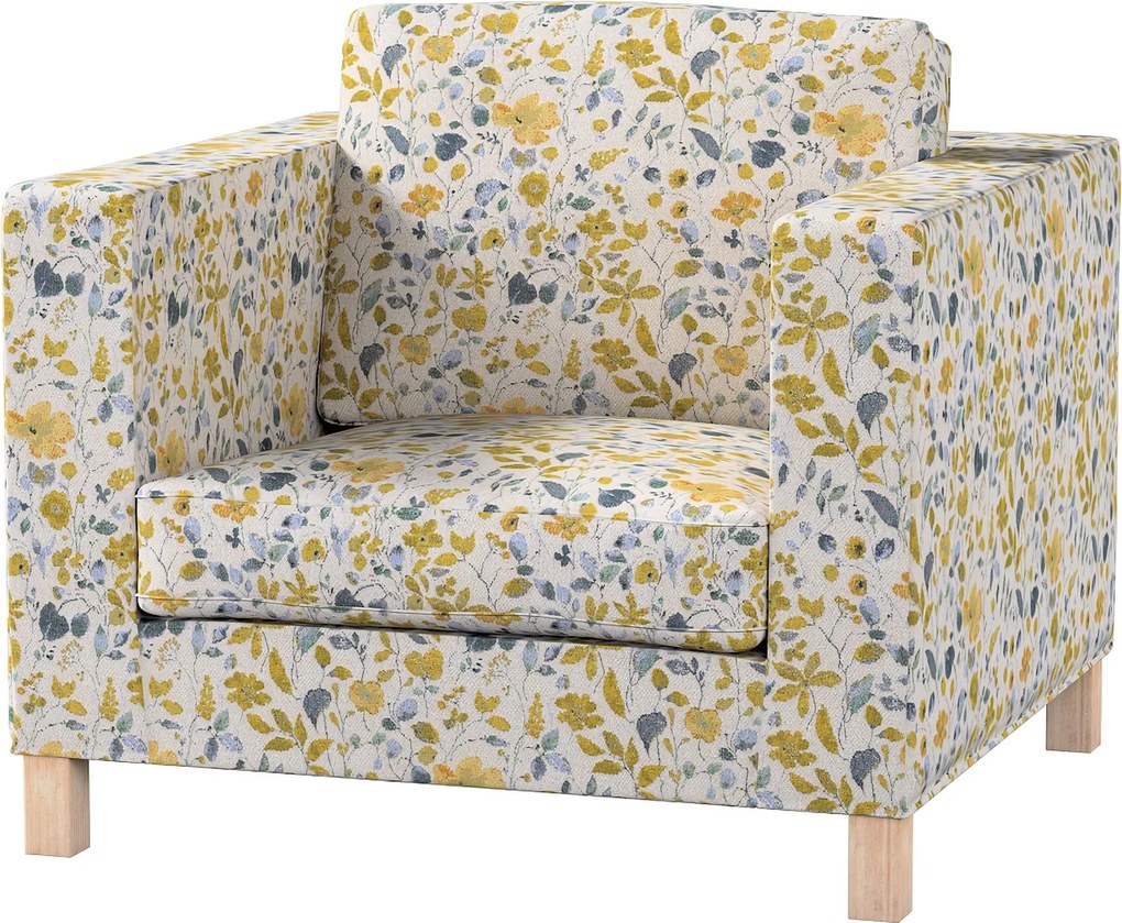 Potah na křesko IKEA Karlanda, krátký barva žlutá látka pletený vzor, vzorované