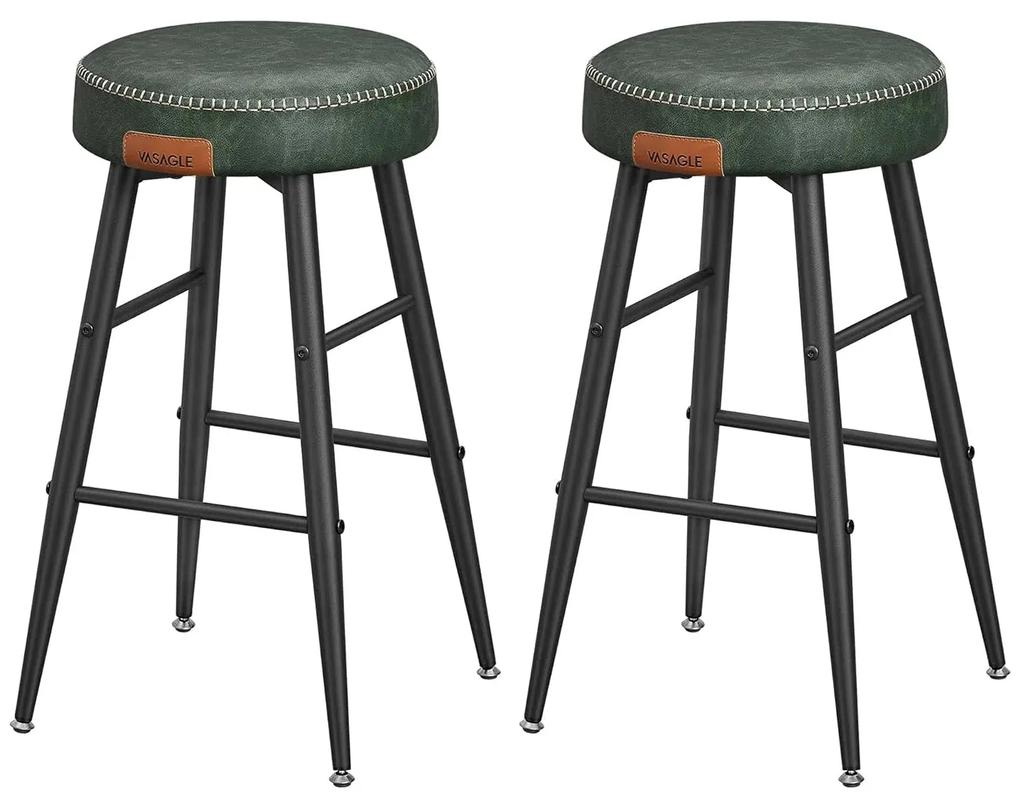 Kolekce EKHO – Sada barových židlí 2 ks, syntetická kůže s prošíváním, zelená