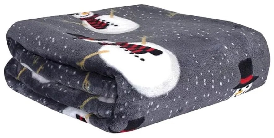 Svítící vánoční mikroplyšová deka SNOW BUDDY, šedá Rozměr: 150 x 200 cm