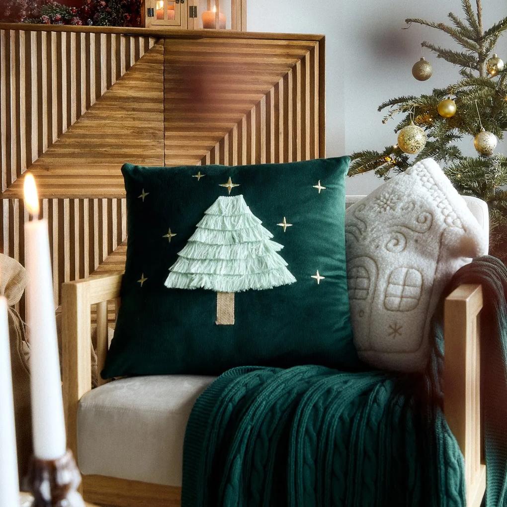 Vánoční polštář s výplní | TRESSA | s aplikací vánočního stromku zelená | 45x45 cm | 866222 Homla