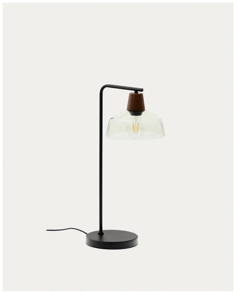 Zelená/v tmavě přírodní barvě stolní lampa se skleněným stínidlem (výška 55 cm) Silex – Kave Home