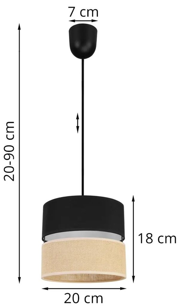 Závěsné svítidlo JUTA, 1x jutové/černé textilní stínítko, LP, B