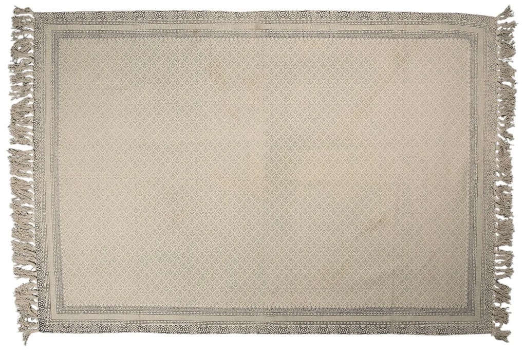 Béžovo-šedý bavlněný koberec s ornamenty a třásněmi - 140*200 cm