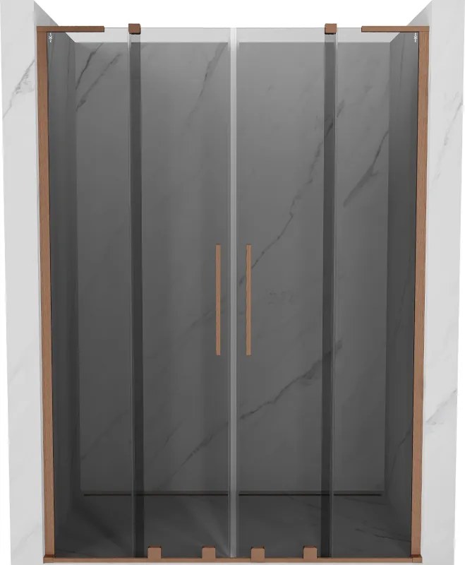 Mexen Velar L Duo, posuvné sprchové dveře do otvoru 140 cm, 8mm šedé sklo, měděná matná, 871-140-003-42-65