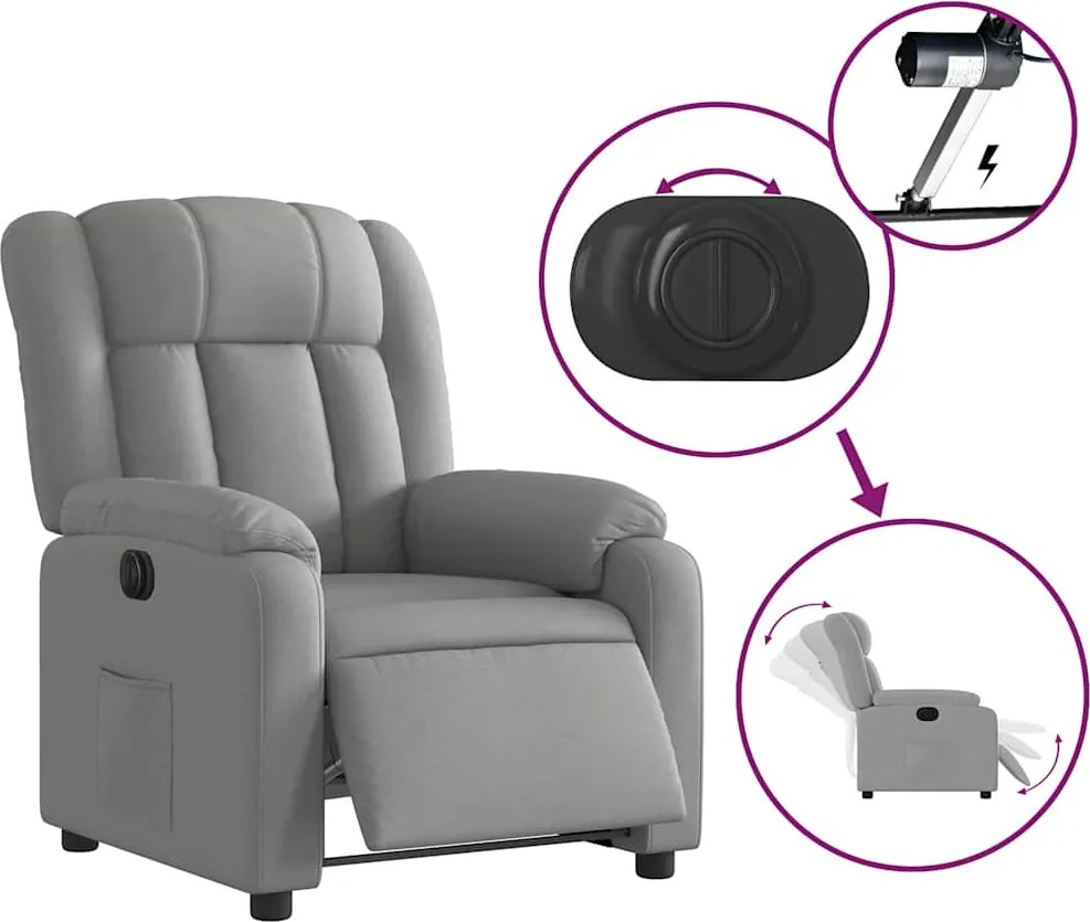 Elektrické polohovací křeslo světle šedé textil 3205292