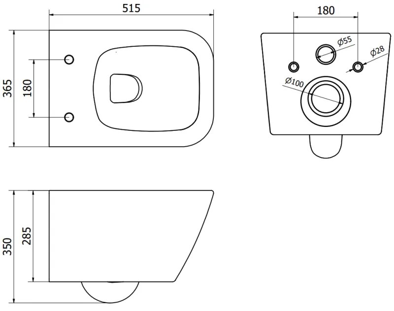 Mexen Madox, Rimless závěsná wc mísa 515x365x350 mm s pomalu padajícím sedátkem SLIM z duroplastu, bílá, 30154000