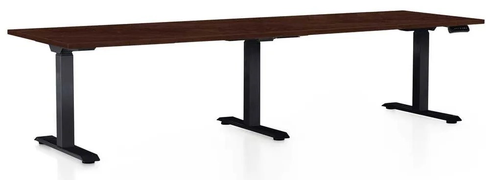 Výškově nastavitelný stůl OfficeTech Long, 260 x 80 cm, černá podnož, wenge